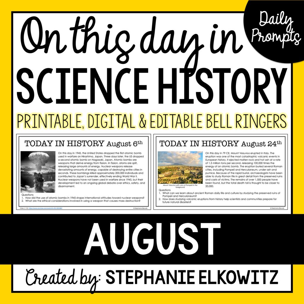 August Science History Bell Ringers | Printable, Digital & Editable ...