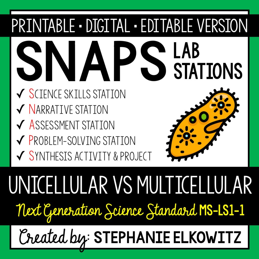 MS-LS1-1 Unicellular vs. Multicellular Lab | Stephanie Elkowitz