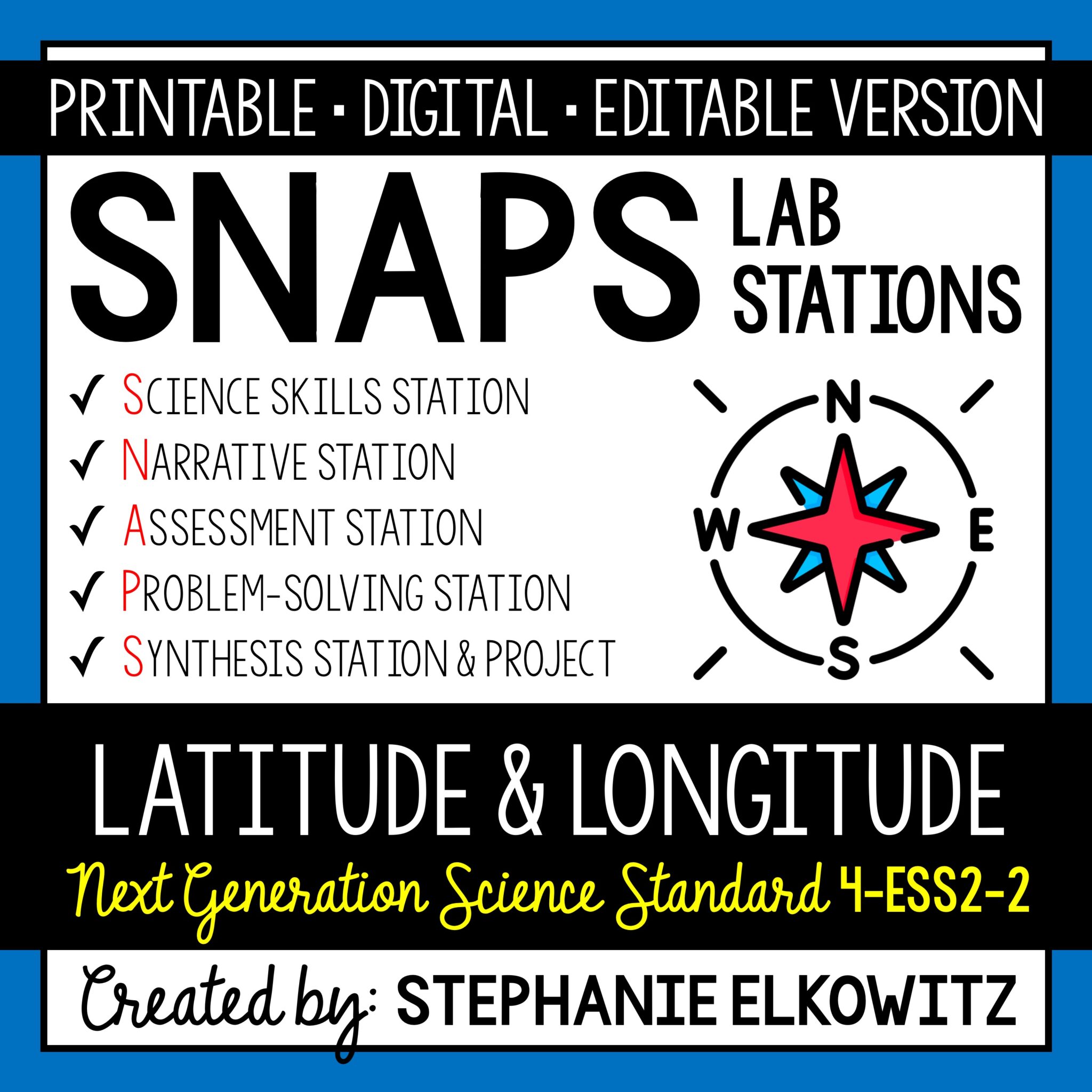 4-ESS2-2 Latitude and Longitude Lab | Stephanie Elkowitz