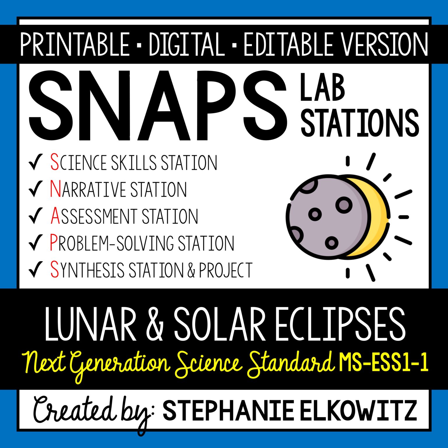 MS-ESS1-1 Solar and Lunar Eclipses Lab | Stephanie Elkowitz