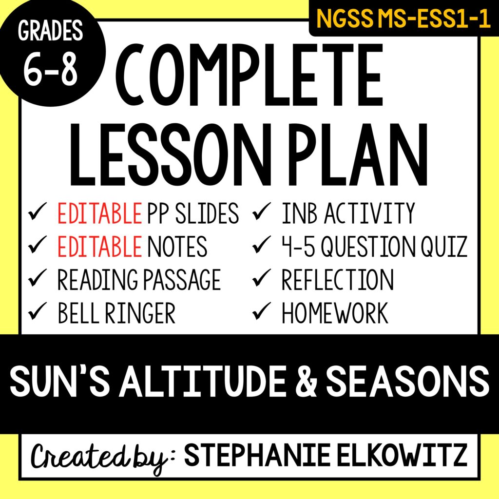 MS-ESS1-1 Sun's Altitude and the Seasons Lesson | Stephanie Elkowitz