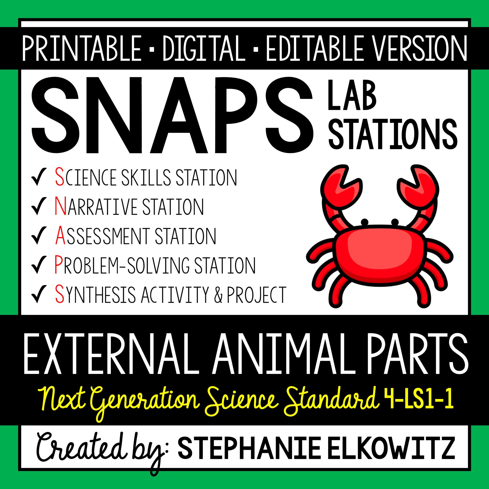 4-LS1-1 External Animal Parts Lab | Stephanie Elkowitz