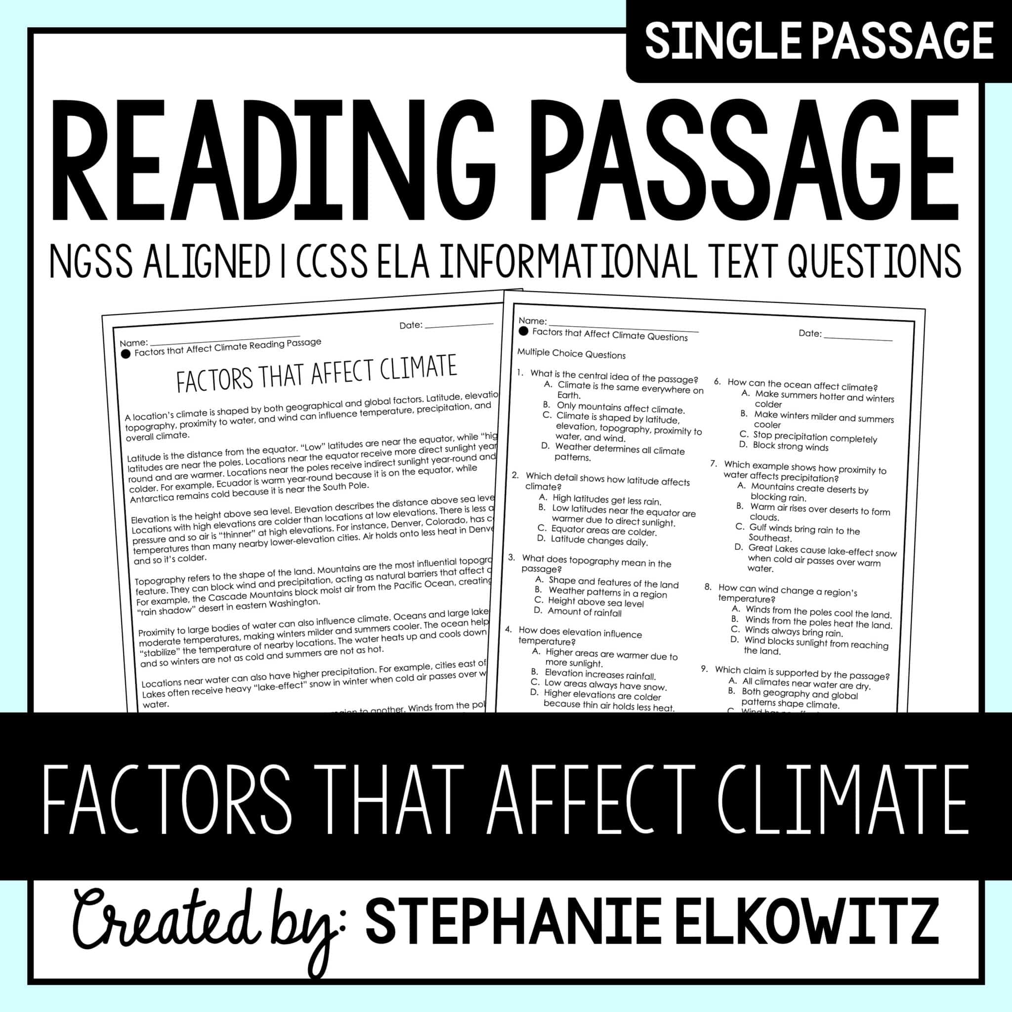 Factors that Affect Climate Reading Passage | Stephanie Elkowitz