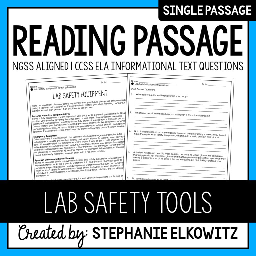 Lab Safety Equipment Reading Passage | Stephanie Elkowitz