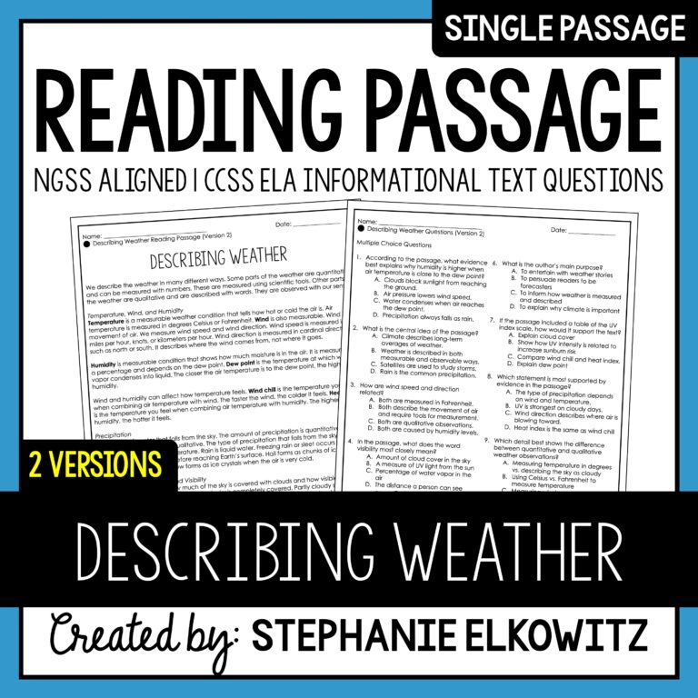 Describing Weather Reading Passage | Stephanie Elkowitz