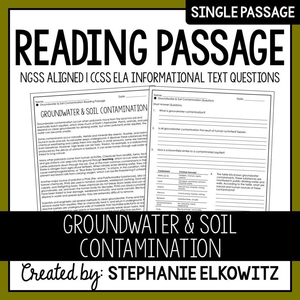Groundwater and Soil Contamination Reading Passage | Stephanie Elkowitz