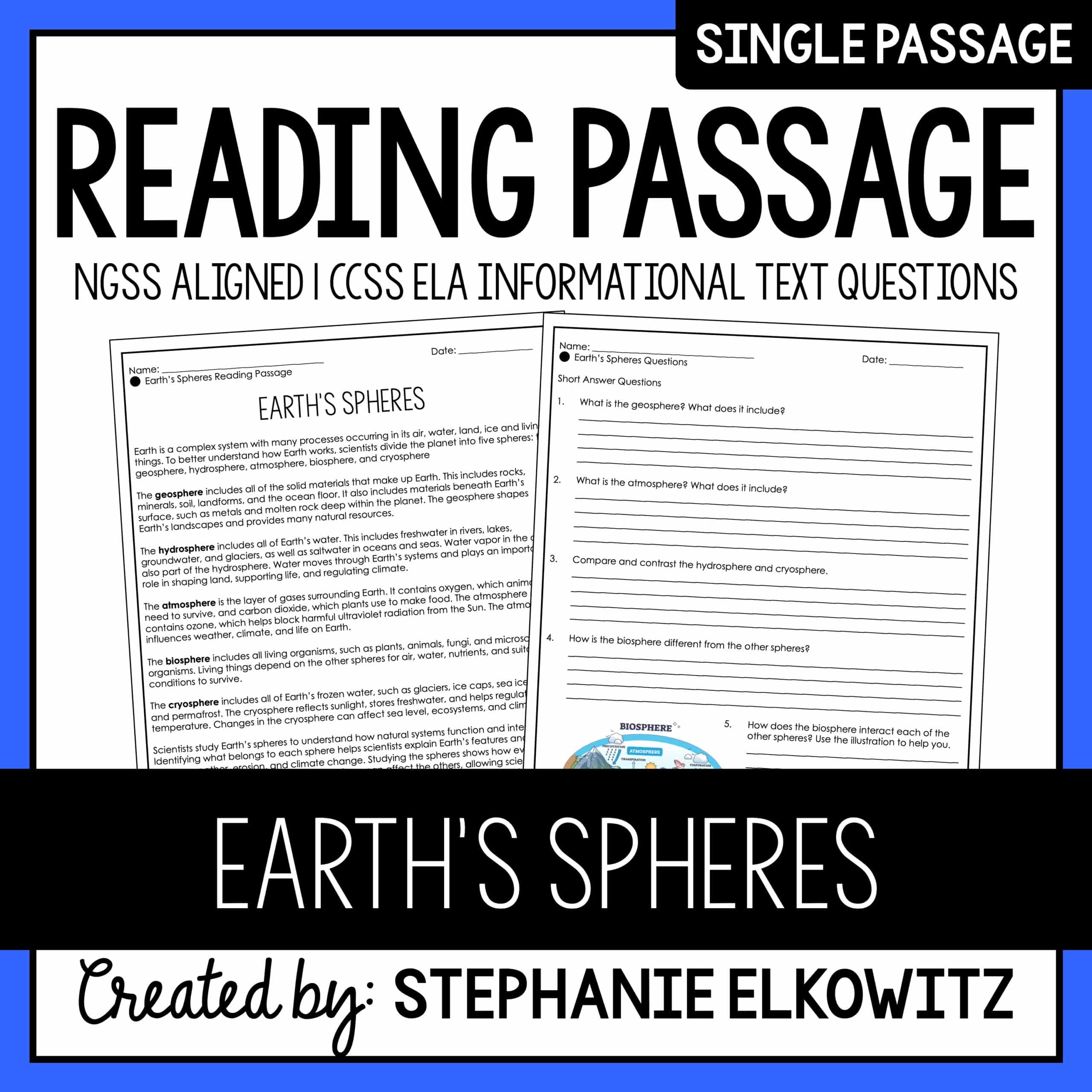 Earth's Spheres Reading Passage | Stephanie Elkowitz