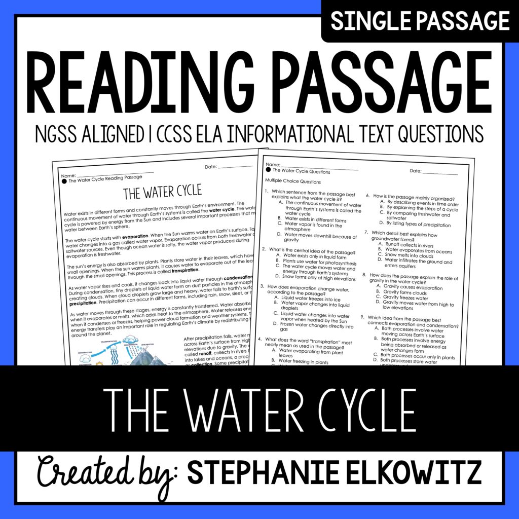Water Cycle Reading Passage | Stephanie Elkowitz