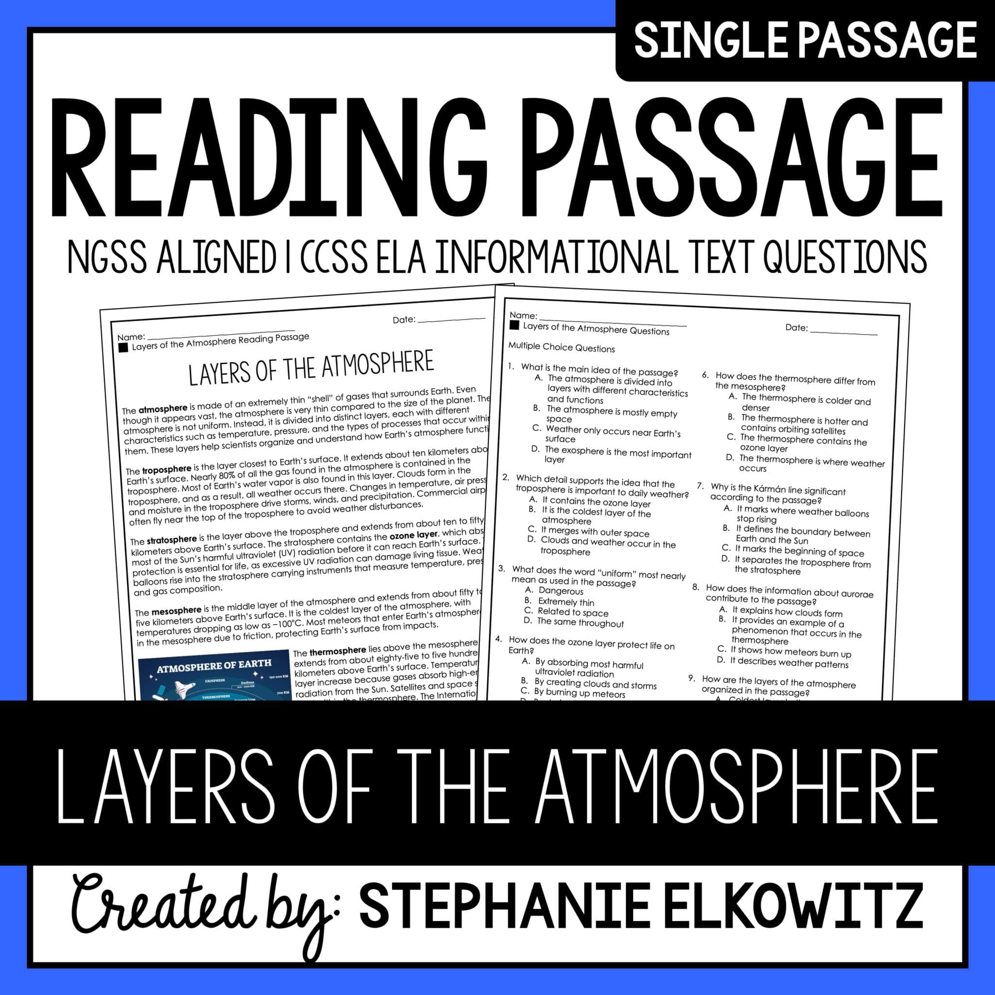 Layers of the Atmosphere Reading Passage | Stephanie Elkowitz