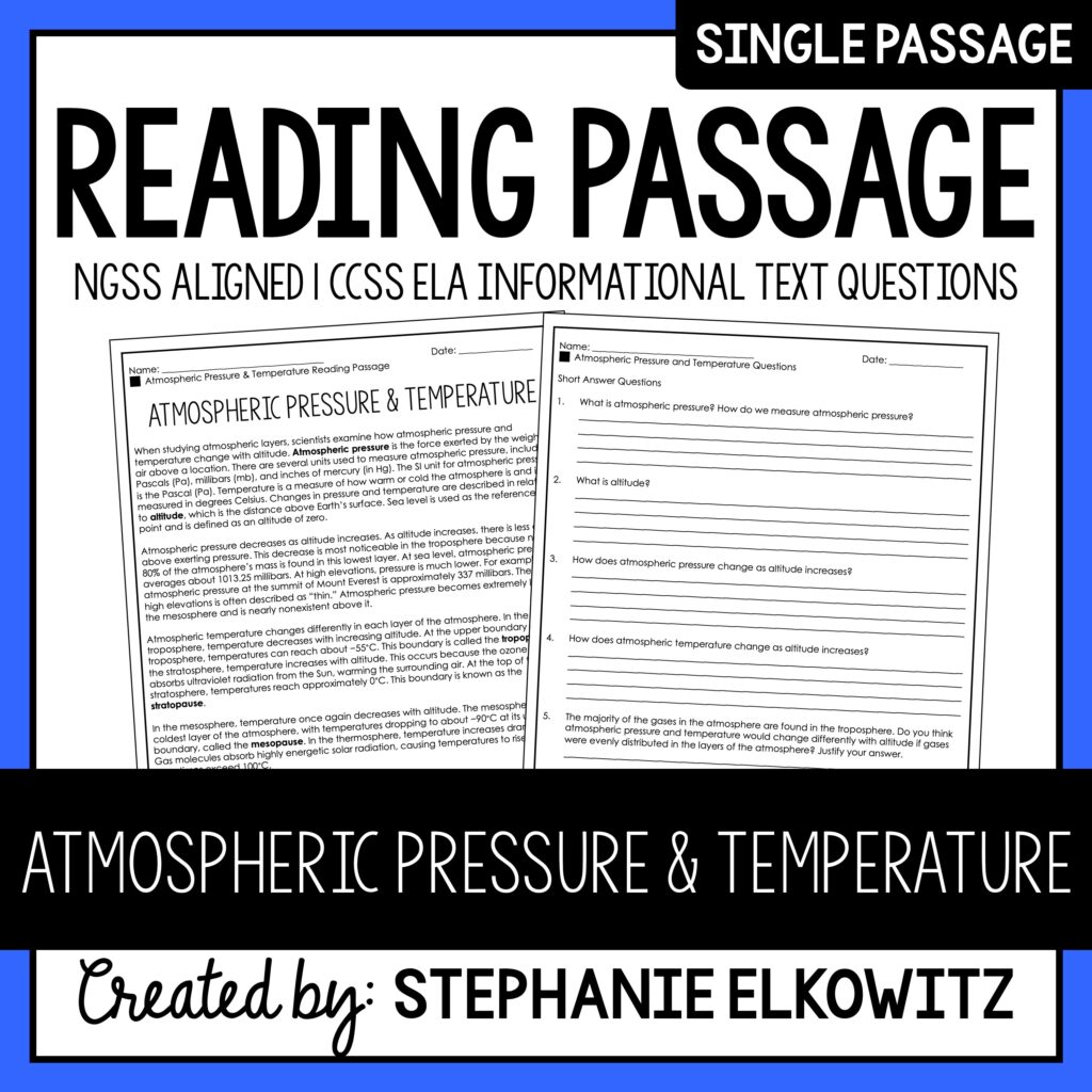 Atmospheric Pressure and Temperature Reading Passage | Stephanie Elkowitz