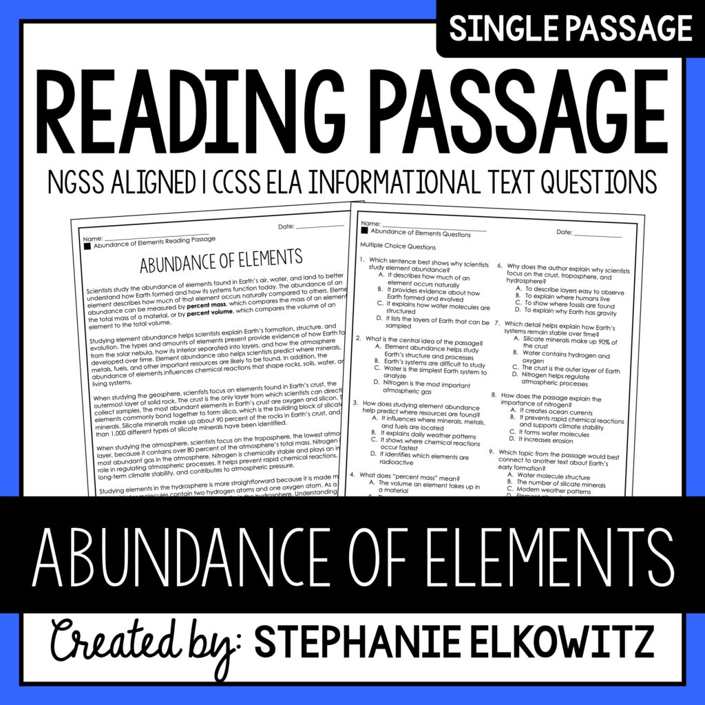 Abundance of Elements Reading Passage | Stephanie Elkowitz