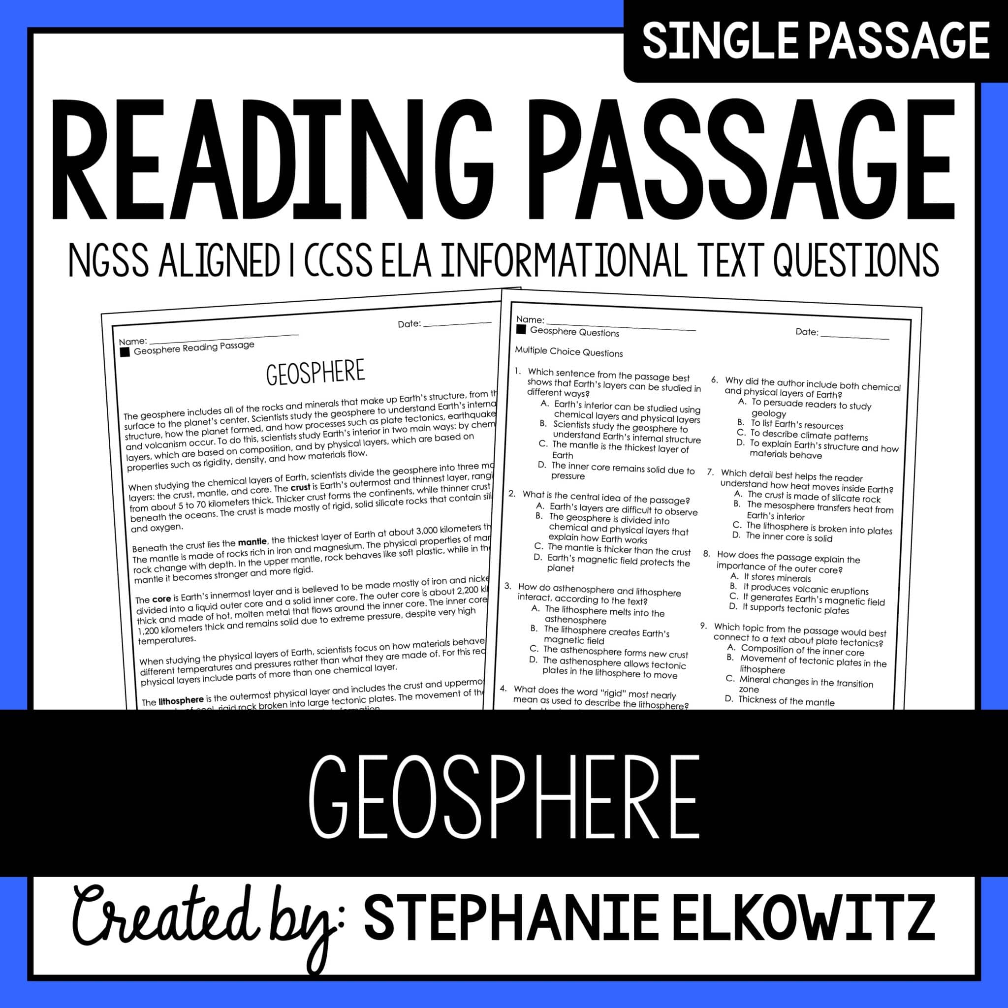 Geosphere Reading Passage | Stephanie Elkowitz